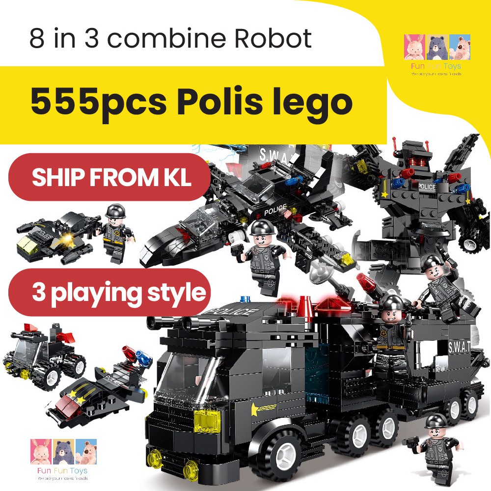 555Pcs Lego Police Lego 8 in 3 combine Robot Lego helicopter kids toys ...