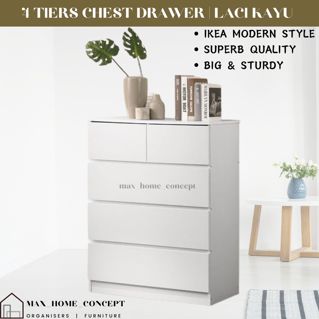 4 TIER 5 COMPARTMENTS WHITE CHEST DRAWER | LACI KAYU | IKEA STYLE ...