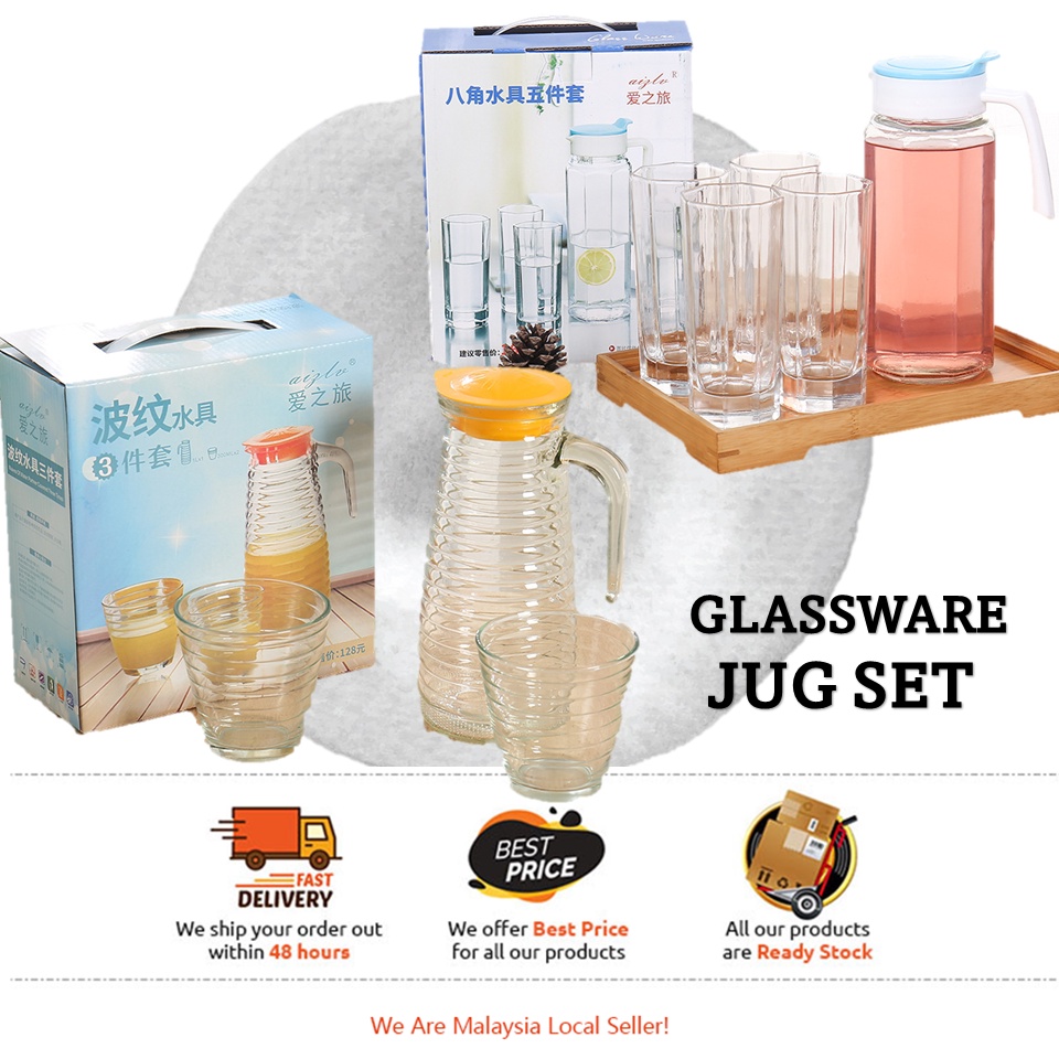 JUG KACA DAN CAWAN GELAS KACA GLASS JAR WITH CUP SET JUGS JAG GLASSWARE ...