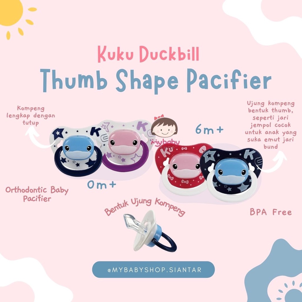 Kuku Duckbill KU5512 KU5513 Thumb Shape Orthodontic Pacifier/Kompeng Empeng Baby Newborn & 6 ...