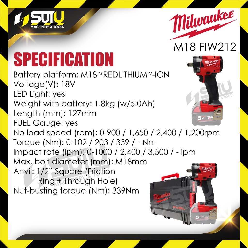 MILWAUKEE FIW212-0X0 ASIA / FIW212-501X / FIW212-501B 18V 339NM Compact ...