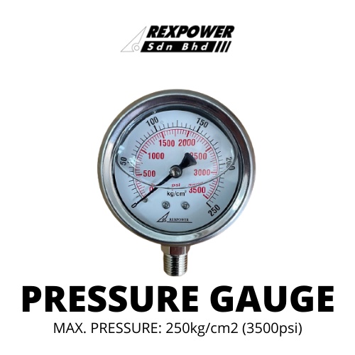 REXPOWER Pressure Gauge 250kg/cm2 (3500psi) for hydraulic, 1/4" PT ...