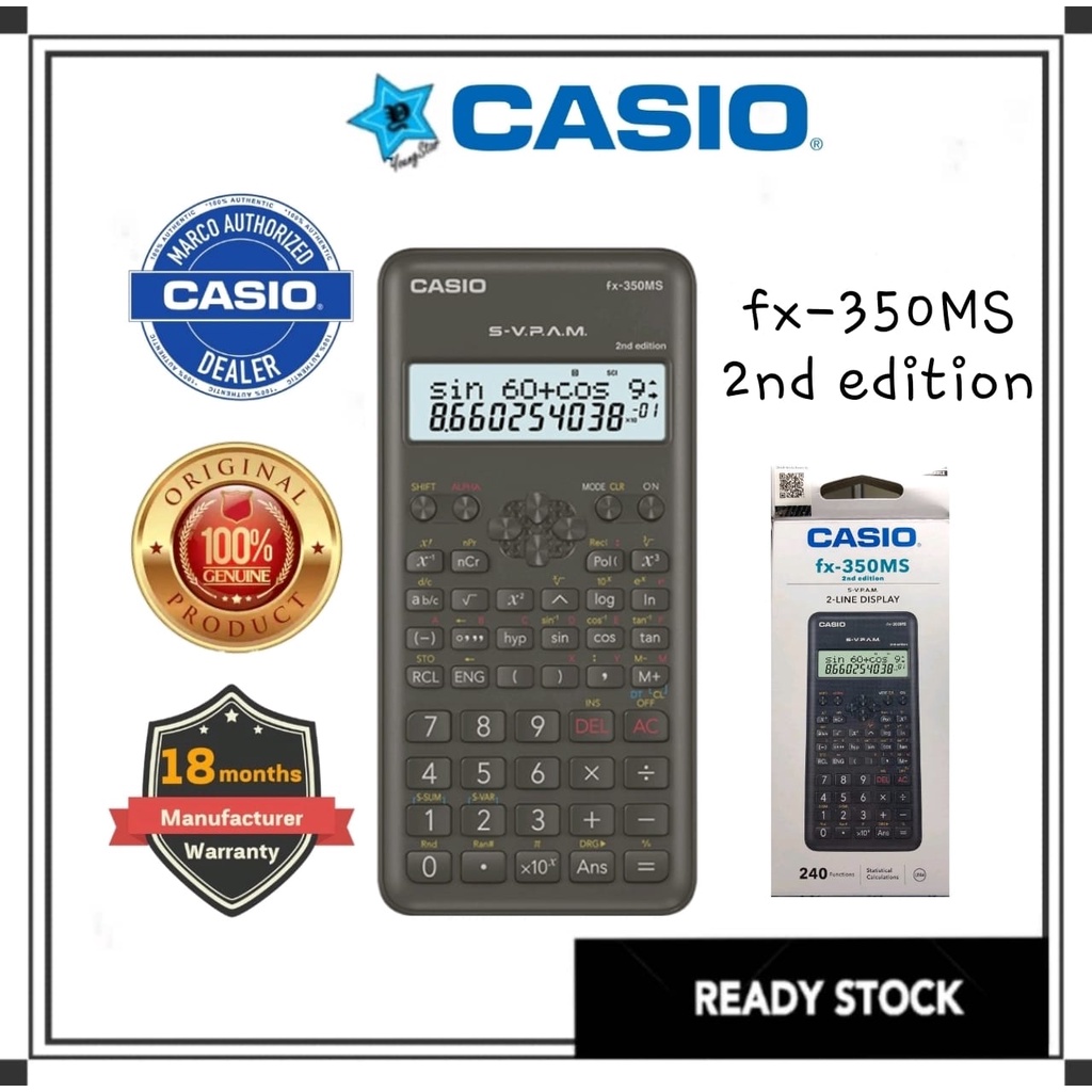Casio Scientific Calculator FX-350MS 2nd Edition 240 Functions 100% ...