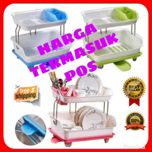 🌈Free Pos🔥Rak Pinggan Dapor 2 LAYER CUPBOARD PLASTIC KITCHEN DRAIN DISH ...