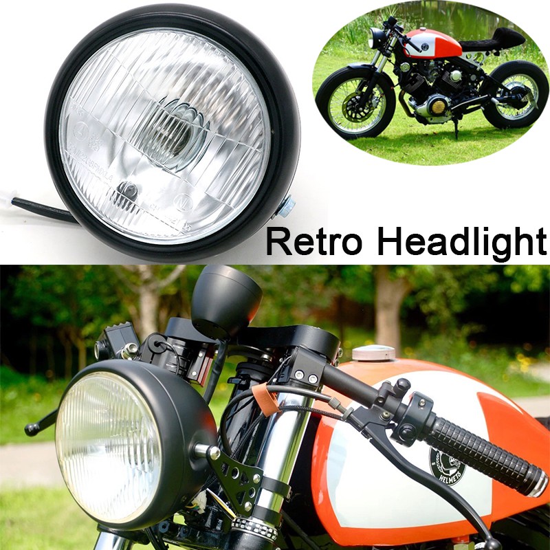 Retro Motorcycle Headlight Halogen Head Lamp For Harley Suzuki Yamaha ...