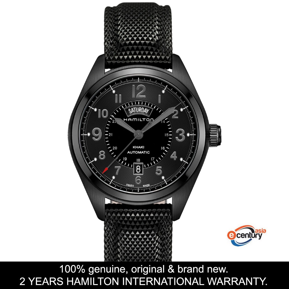 Hamilton H70695735 Men's Khaki Field Day Date Auto Black Leather Strap ...