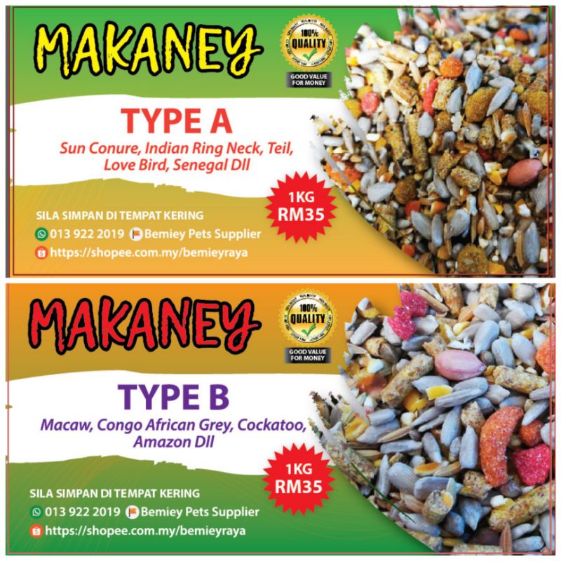 MAKANAN BURUNG BERKUALITI/ PARROT FOOD/ MACAW/ CAG/ SUN CONURE/ PULING ...