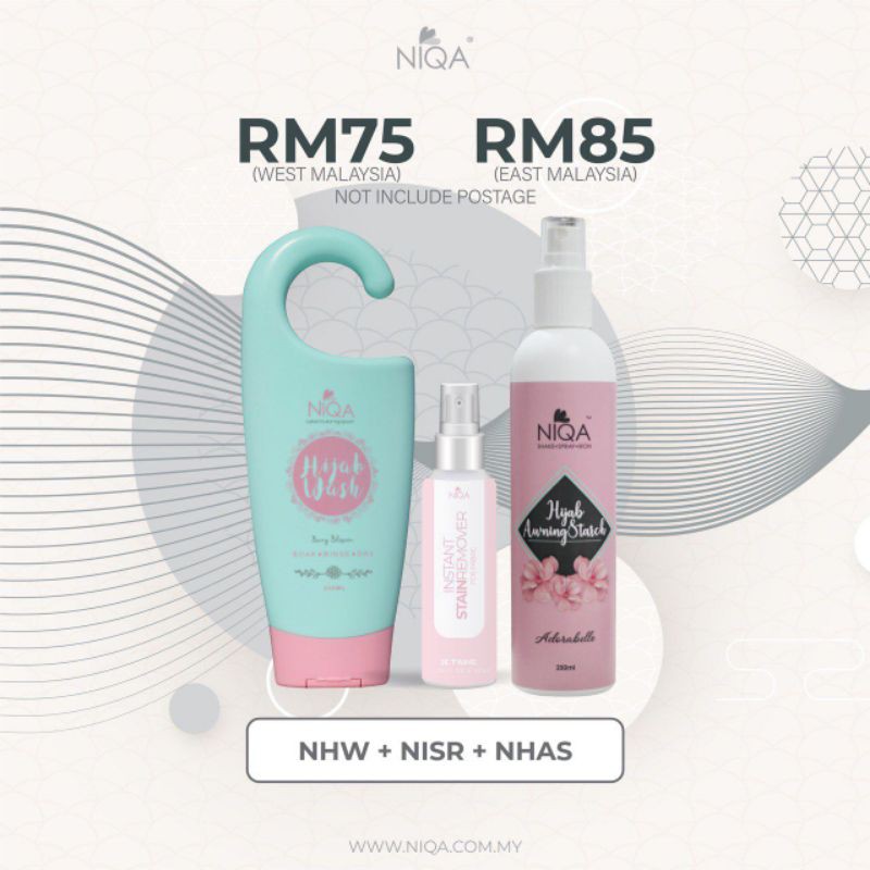 🔥💥 READY STOCK🔥💥 NIQA TRIPLE COMBO (HIJAB WASH 350ML + AWNING STARCH ...
