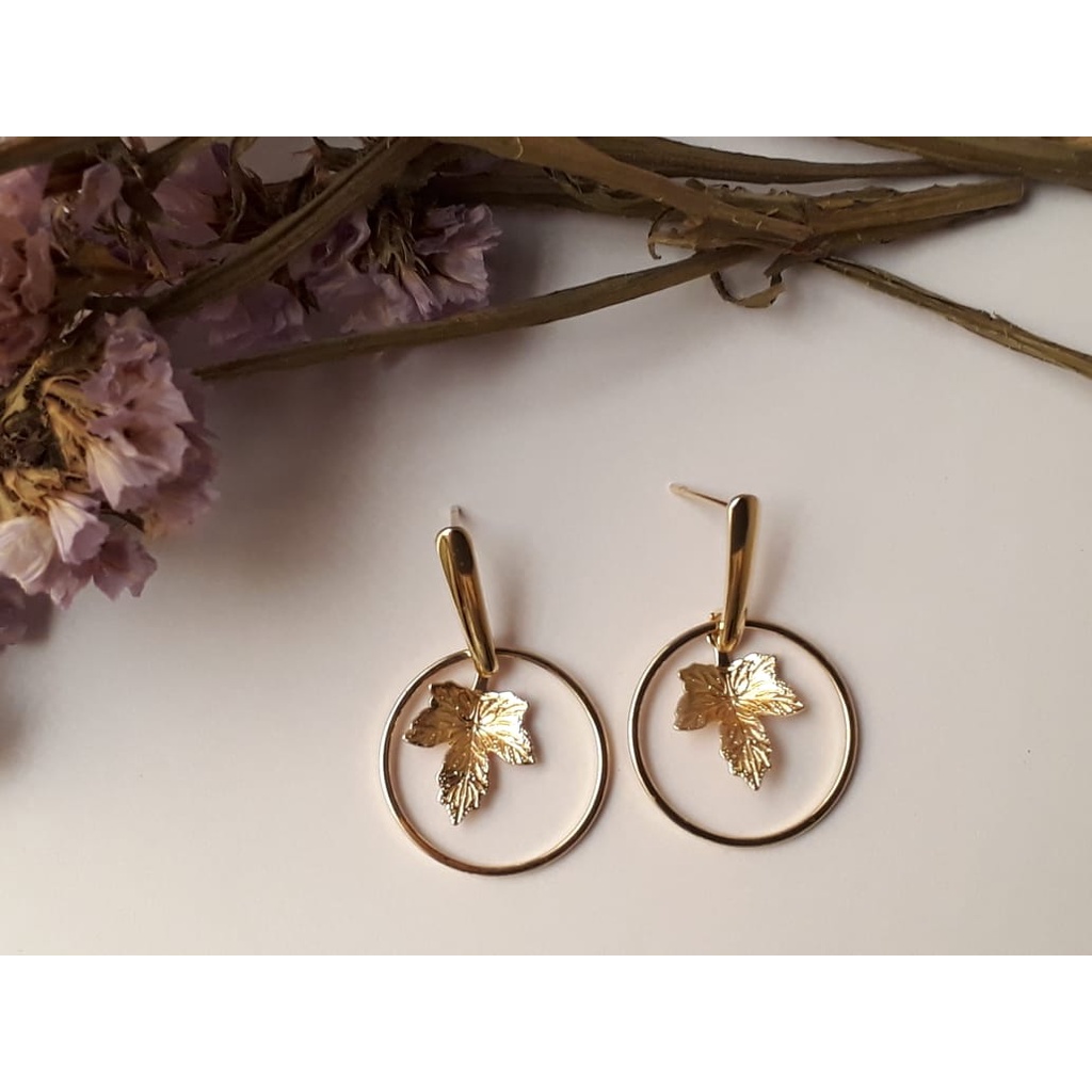 Calla Bliss Handmade/Geometric Minimalist Maple Leaves Circle Ring/ Stud Drop Earrings | Shopee ...