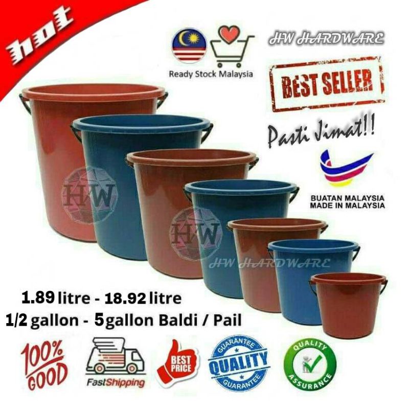 0.5 ~ 5 Gallon Plastic Pail / Bucket / Baldi / Bakul High-Quality Made in Malaysia | Shopee Malaysia