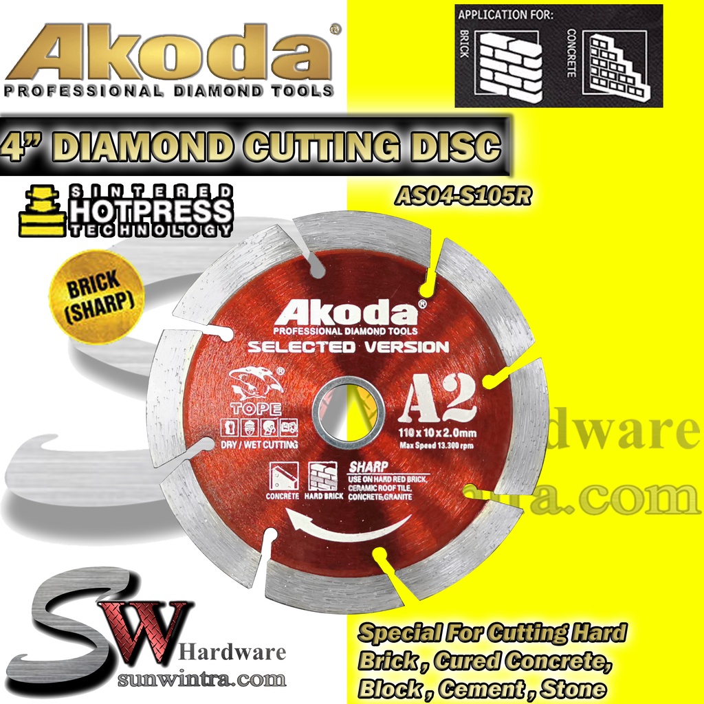[100% ORIGINAL] AKODA 4” 105MM / 110MM DIAMOND CUTTING DISC(DIFFERENT ...