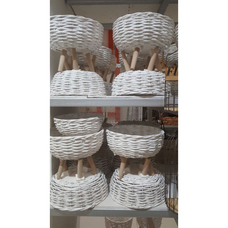 Low Rattan Flower Pot Holder with wooden stand / Pemegang Pasu Bunga ...