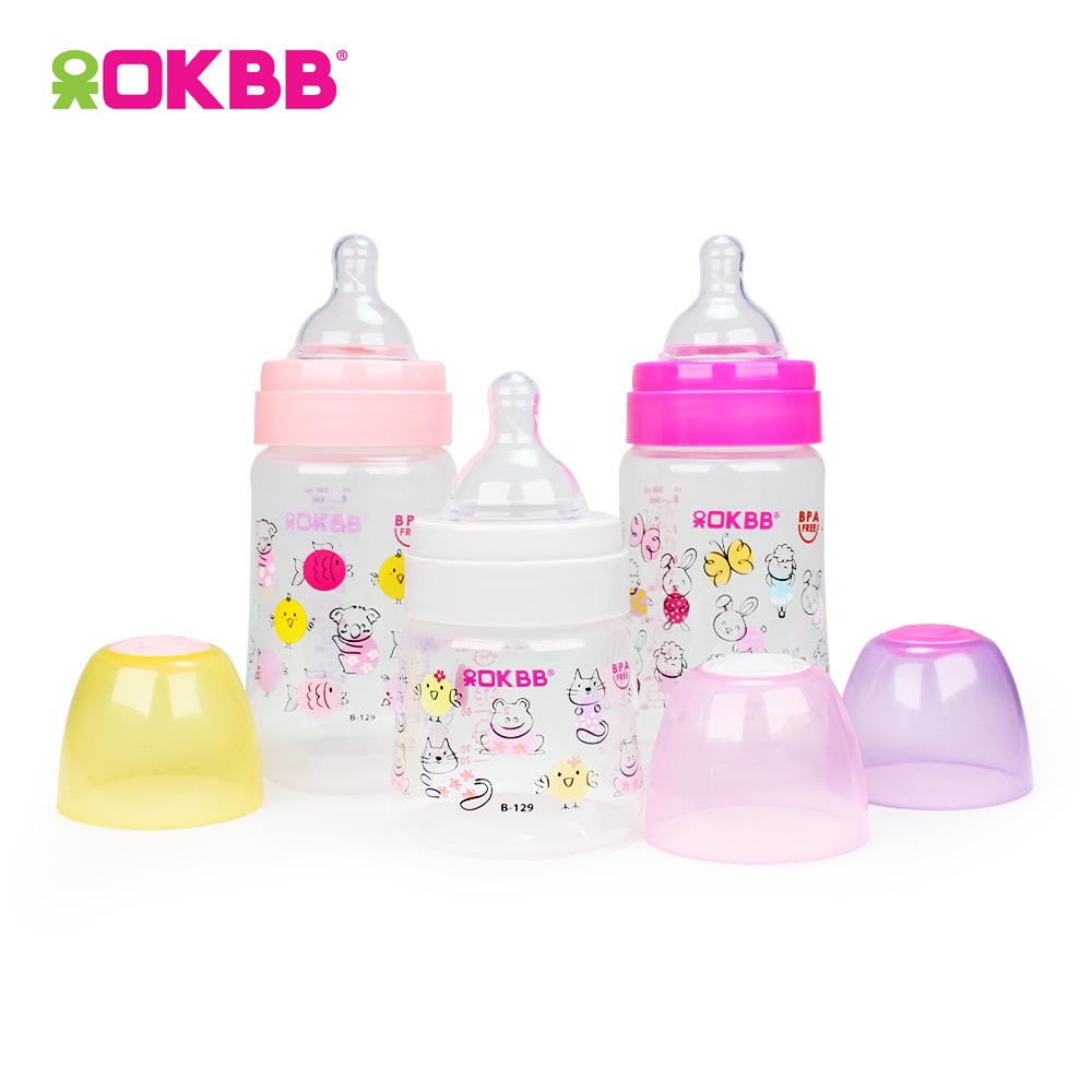 3 IN 1 OKBB Cartoon Wide Neck Triple Pack Feeding Bottle with Wide Neck ...
