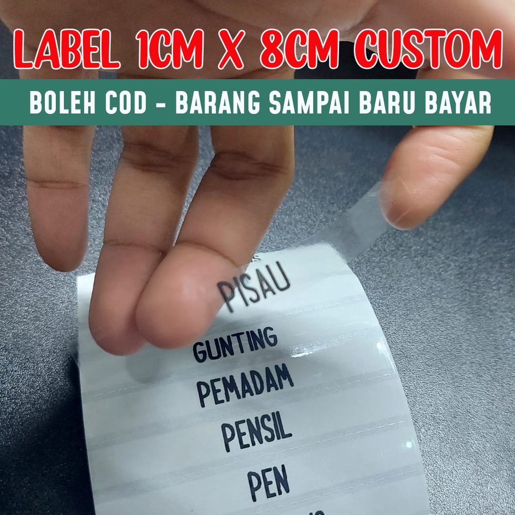 Sticker Label Saiz 1cm x 8cm Custom Made Transparent Waterproof Kalis ...