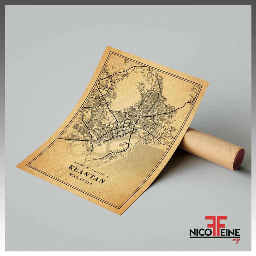 [Poster Only] Kuantan Pahang Minimal Map Art Vintage Classic Style ...