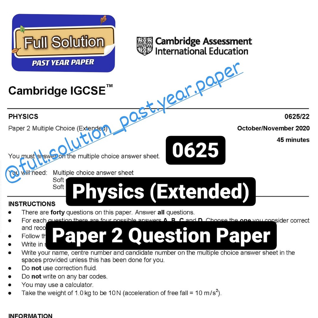 Cambridge IGCSE 0625 Physics Past Year [Question Paper + Mark Scheme ...