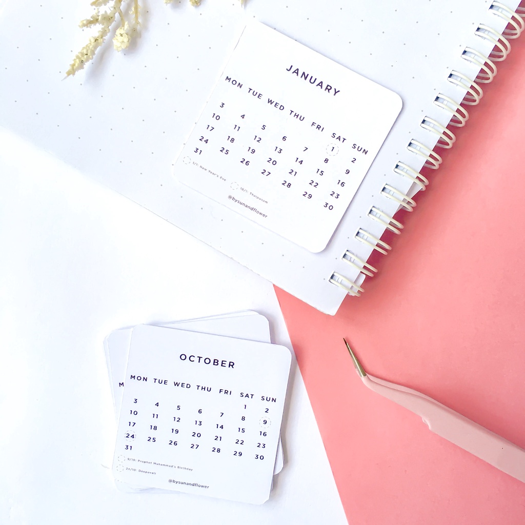 2022 Mini Calendar Sticker Pack | Mini Calendar Sticker Flakes for ...