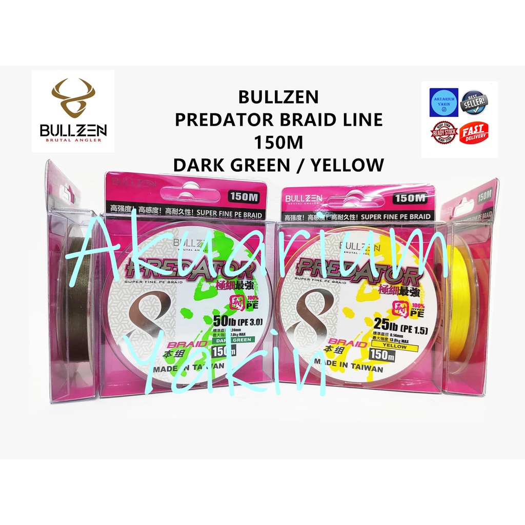 4077 BULLZEN PREDATOR BRAID LINE 150M DARK GREEN / YELLOW | Shopee Malaysia