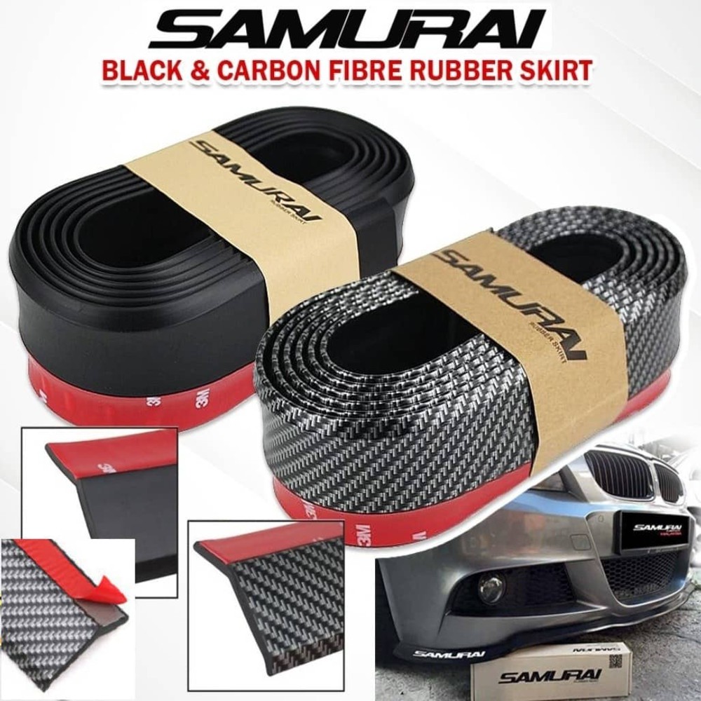 SAMURAI Rubber Skirt Carbon Black 3M Car Front Lip Bumper Rubber ...