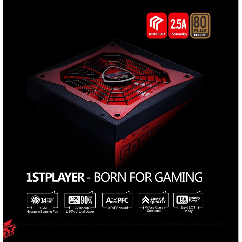 1st Player Black Widow 600W 80Plus Bronze Semi Modular PSU Power Supply ...