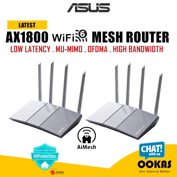 Asus RT-AX55 AX1800 WiFi 6 Wireless Mu-Mimo Mesh Router With Latest AX ...