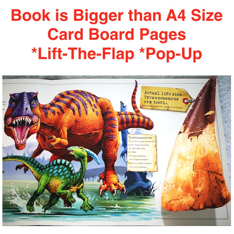 BIGGERTHN A4 HARDCOVER Pop-Up Lift-the-Flap Book Prehistoric Predators ...
