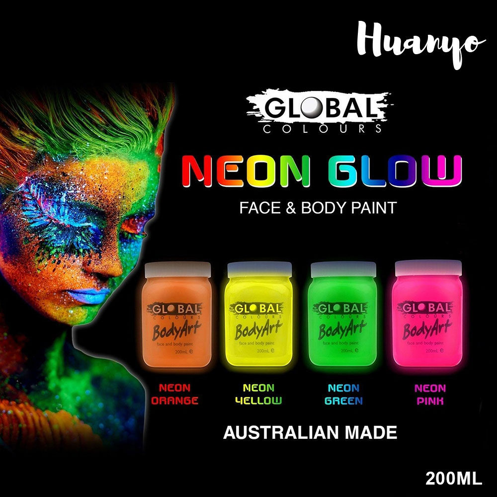 Global Colours BodyArt Fluorescent Neon Glow in the Dark Face and Body ...