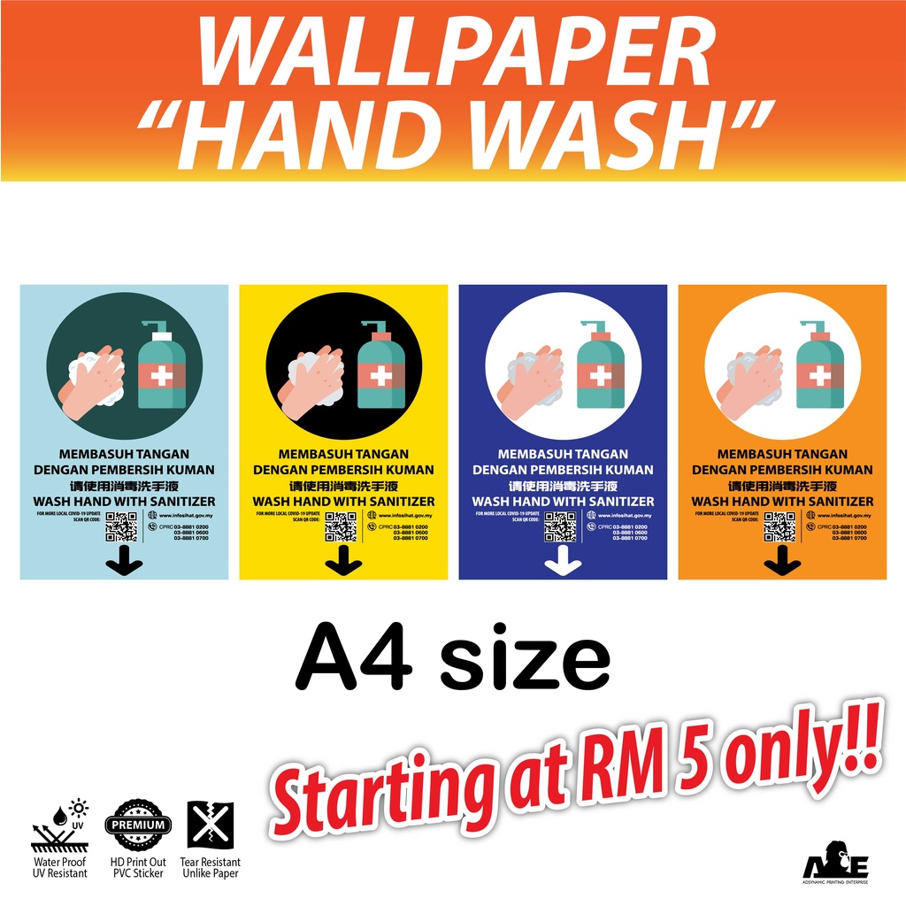 Covid 19 Awareness (Hand Wash) - Wallpaper/ Poster [A4] | Shopee Malaysia