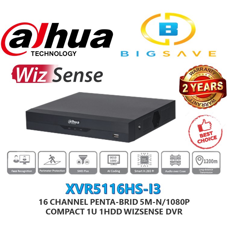 DAHUA 16CH / 16 CHANNEL XVR5116HS-I3 PENTA-BRID 5M-N/1080P COMPACT 1U ...