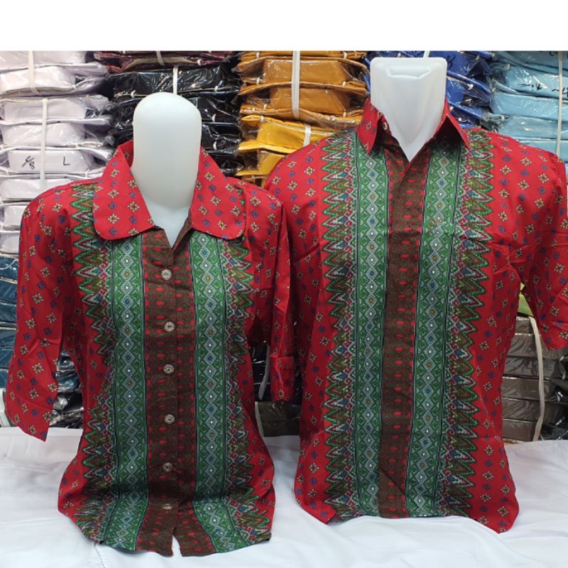 MERAH HIJAU KEMEJA Couple batik shirt red green Christmas red orange ...