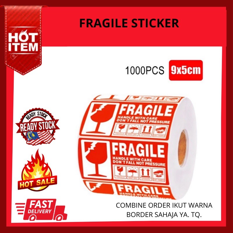 1000 PCS Fragile Sticker Warning Label Poslaju Courier Urgent Sticker ...