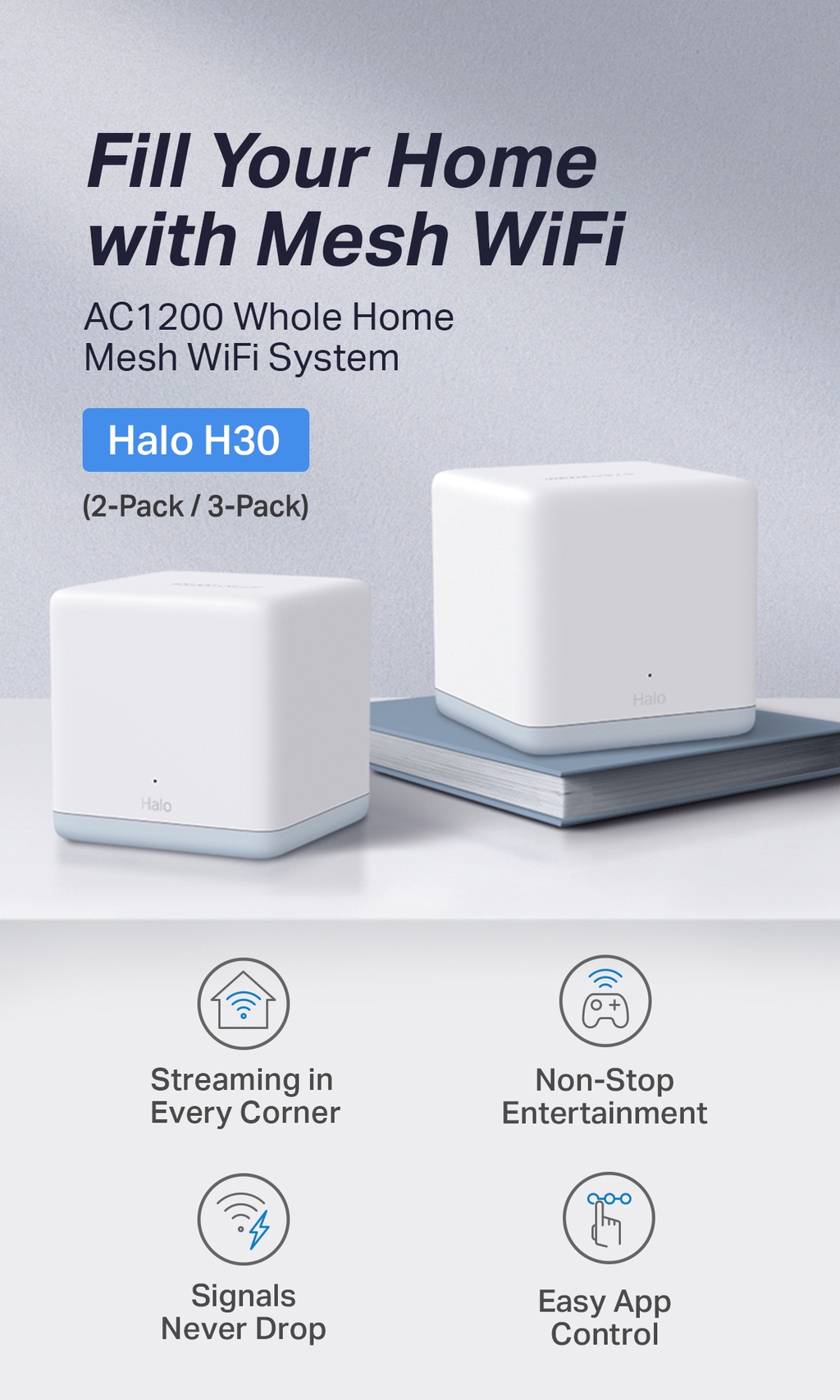 Mercusys AC1200 (2.4Ghz + 5Ghz) Dual Band Whole Home Mesh WiFi Wireless Router/Ap Mode Halo H30 ...