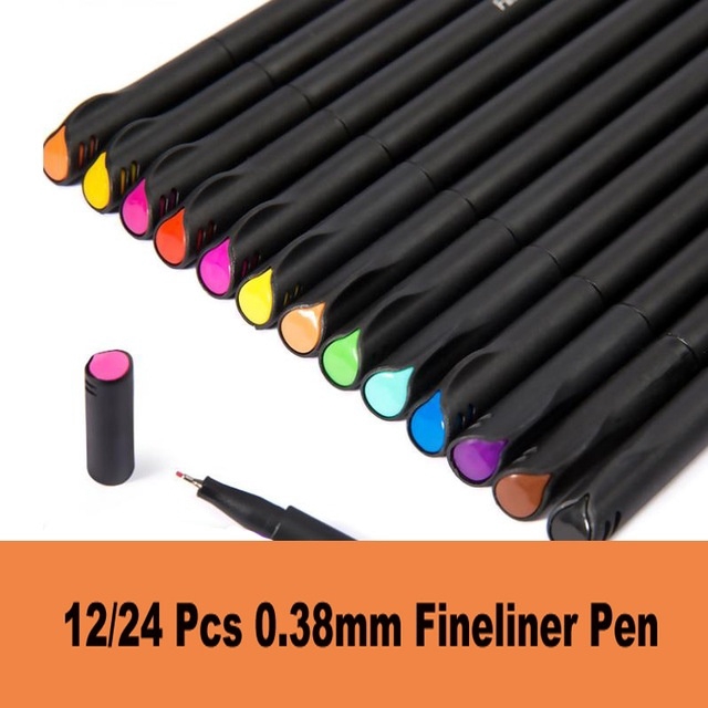 Watercolor Fineliner Pens Fine Line 12/24 Colors Sketch Drawing 0.38mm ...