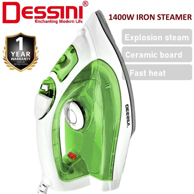 DESSINI ITALY 1400W Electric Ceramic Soleplate Garment Steam Iron ...