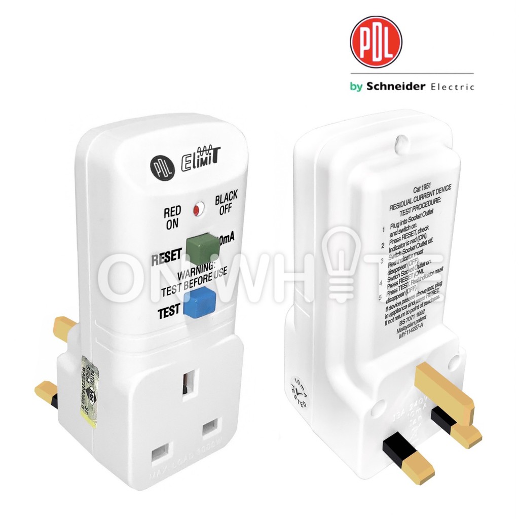 PDL ELIMIT 1951 13A 10mA 0.01 Plug-in RCD ELCB Adaptor with SIRIM (By ...