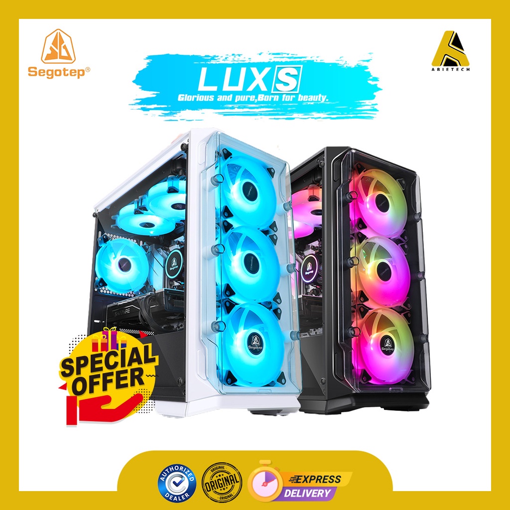 PC WHITE CASING SEGOTEP LUX S MATX / PC CASE PUTIH FREE 3 RGB FAN ...