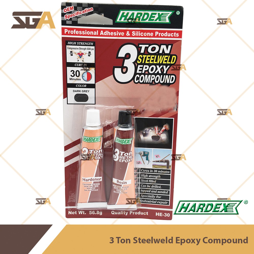 Hardex HE-30 3 Ton High Strength Steelweld Epoxy Compound (Dark Grey ...