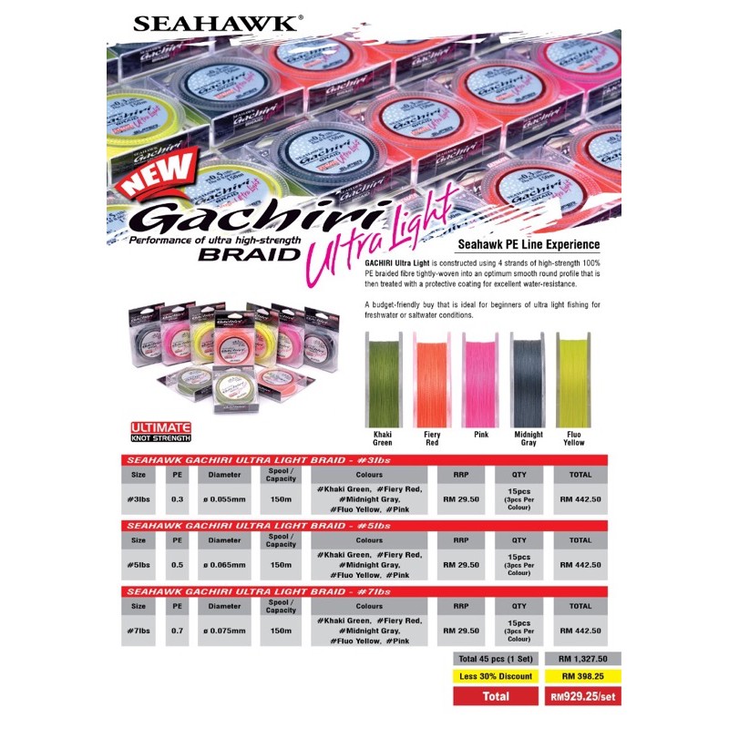 7lb green 150meter SEAHAWK GACHIRI Braid UL Ultra Light Benang 150meter | Shopee Malaysia