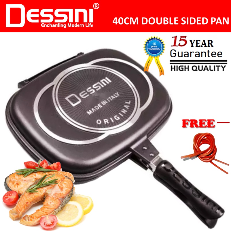 【ORIGINAL】 DESSINI ITALY 40cm Non Stick Double Sided Pressure Grill Pan ...