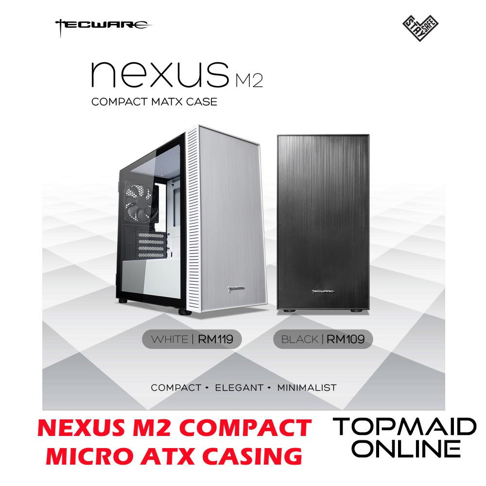 TECWARE NEXUS M2 TEMPERED GLASS MICRO ATX CASING (BLACK/WHITE) | Shopee ...