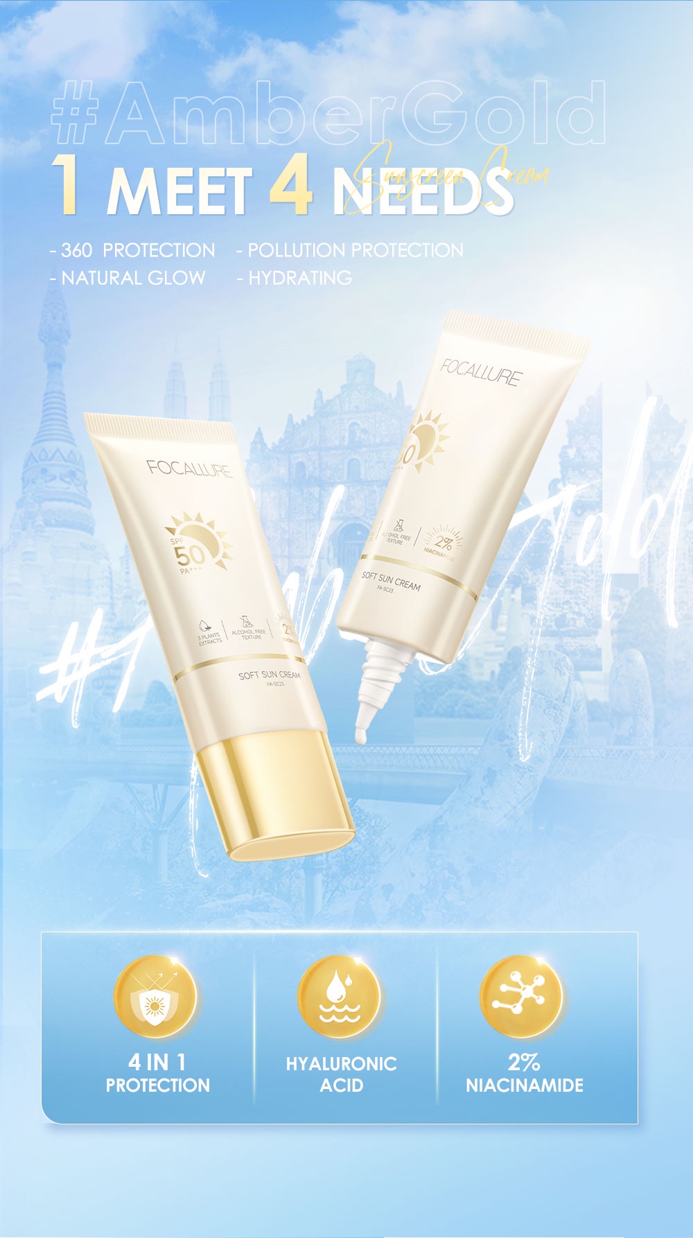 Focallure Malaysia #AmberGold 4-in-1 Intensive Defense Sunscreen Gel ...