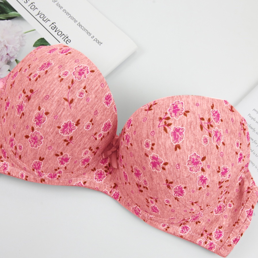 Bra 40-46 C/D 3-Hooks Wired Cotton Bra Floral Print [DAISY] Full Cup ...