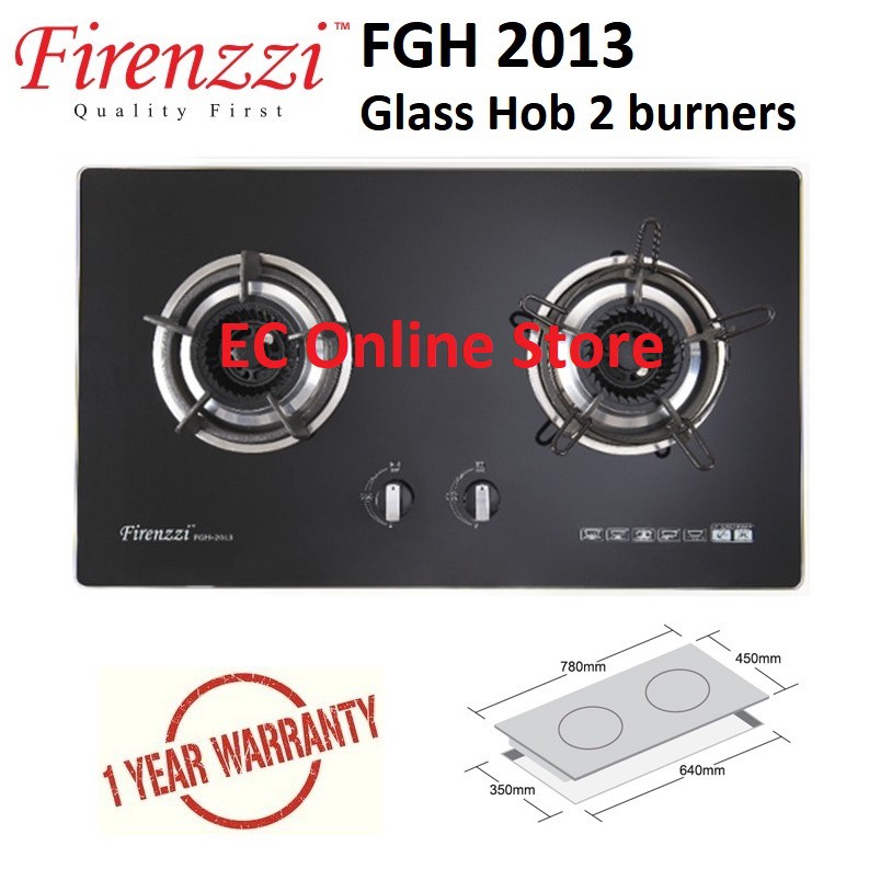 Firenzzi 2 Burner Built-in Tempered Glass Hob Gas Cooker (4.8kW) FGH ...