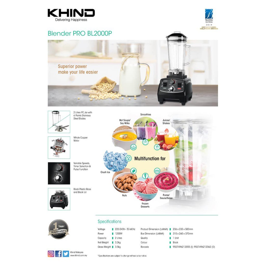 Khind/Pensonic Commercial Ice Blender BL2000P / PNB-2 | Shopee Malaysia