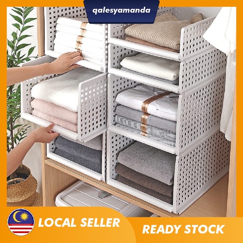 Rack Tray Foldable Clothes Wardrobe Cloth Storage Organizer Stackable ...