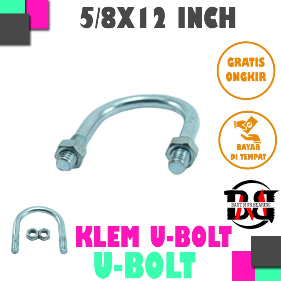 Galvanized U-Bolt Nut Bolt - Pipe Clamp Size 5/8 x 12 Inch | Shopee ...