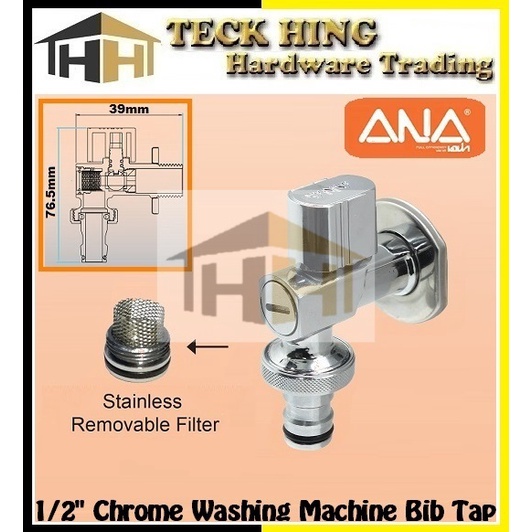 ANA 1/2" CHROME WASHING MACHINE BIB TAP / KEPALA PAIP MESIN CUCI BAJU ...