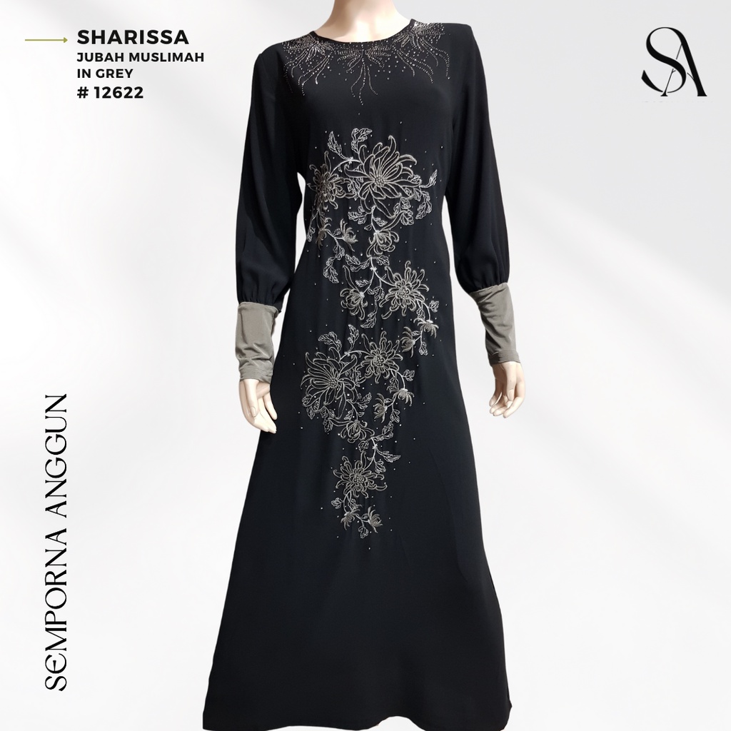 JUBAH MUSLIMAH Hitam - Bersulam, 7 warna | SHARISSA #12622 | Shopee ...