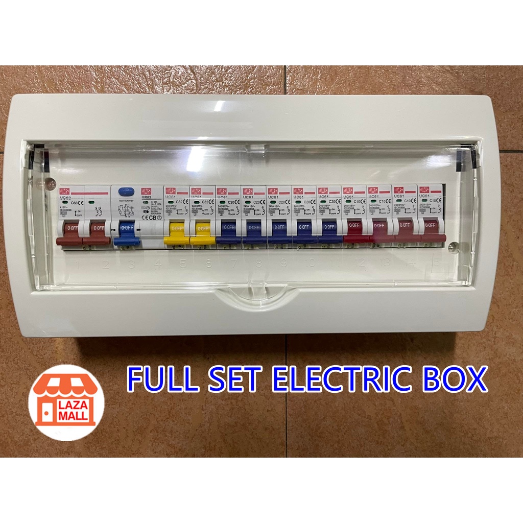FULL SET DB BOX SET 15.5 WAY FREE WIRE / ELCB / MCB BOX / 2 POLE MCB ...