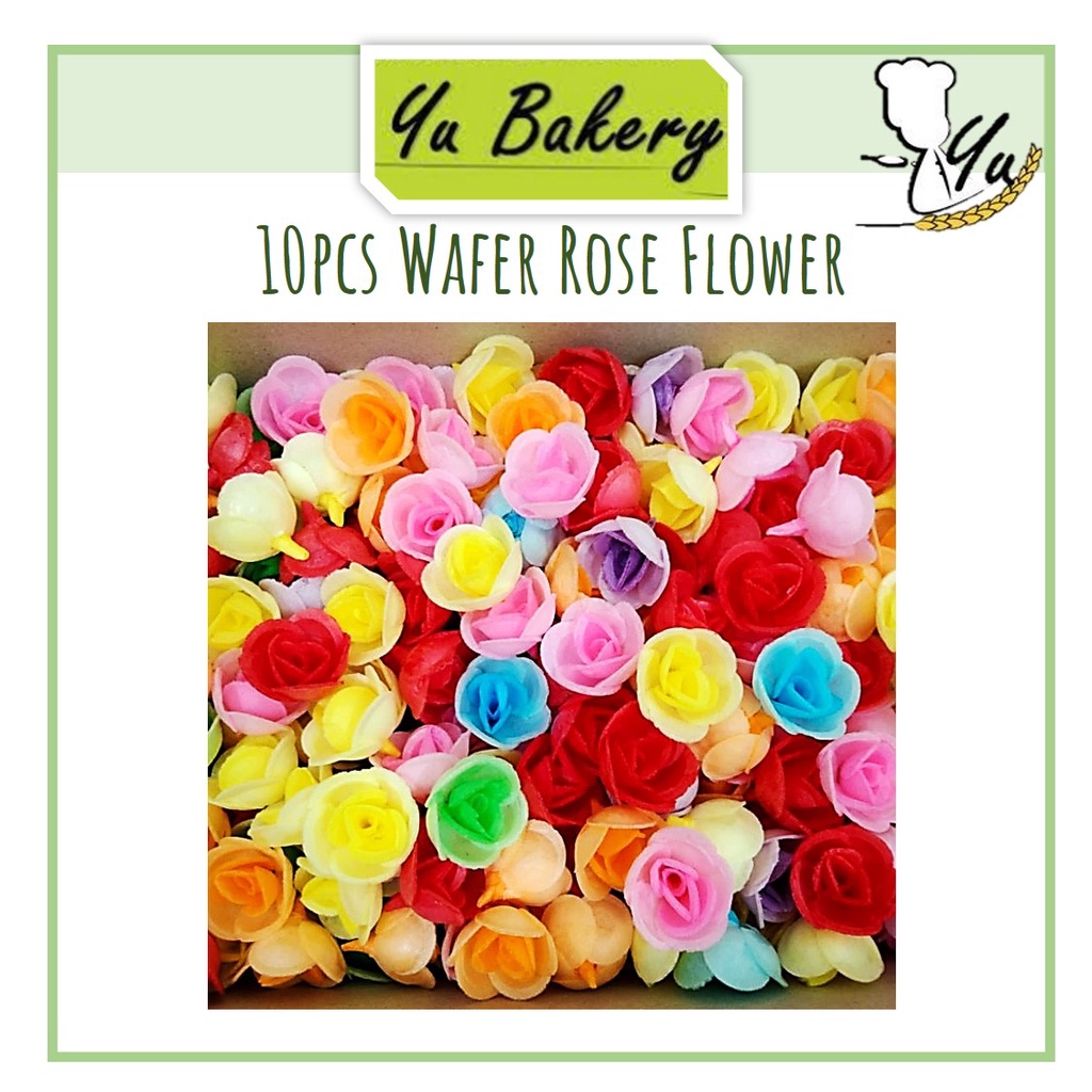 10pcs Wafer Rose Flower Cake Decoration Topping Wafer Mawar Bunga ...